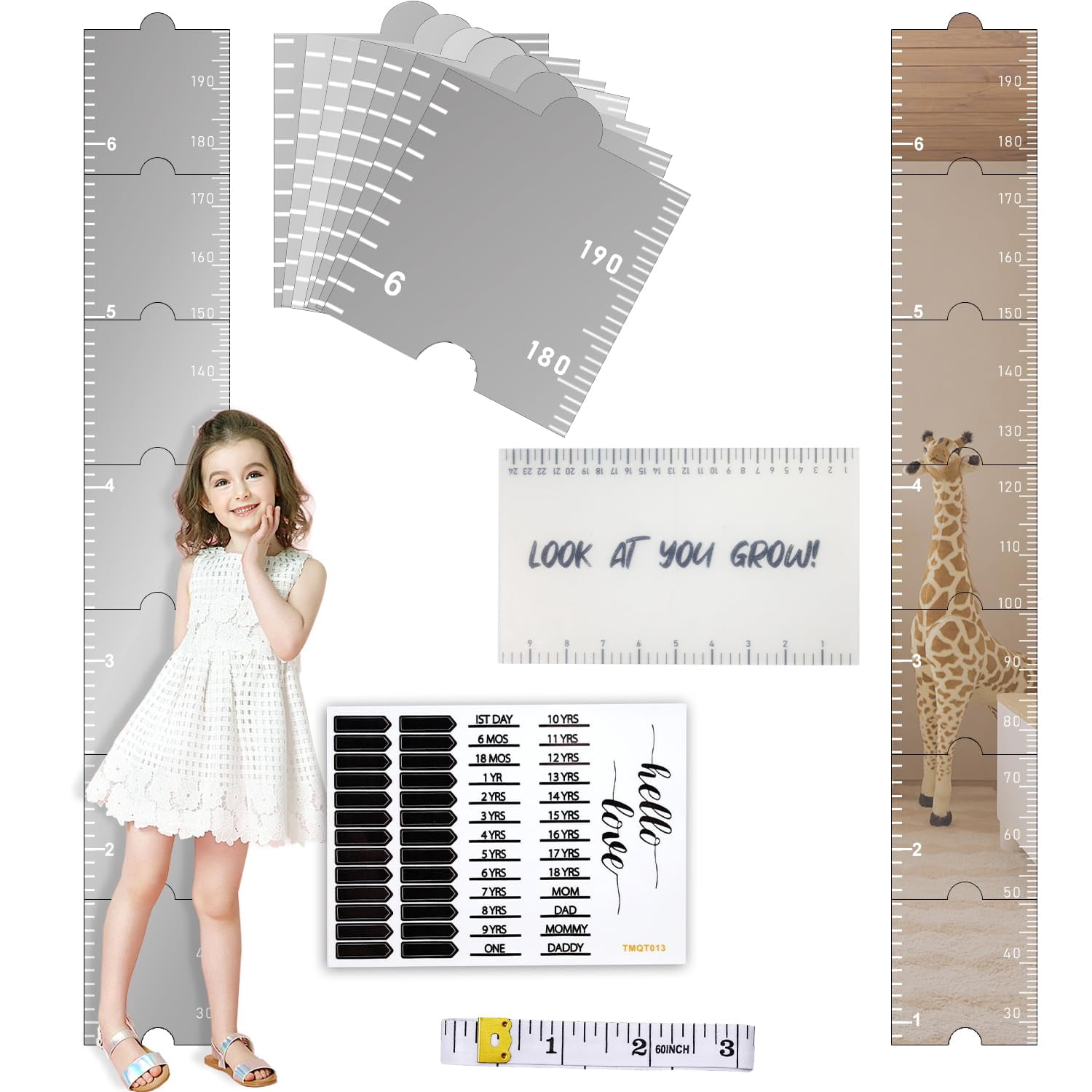 Growth Chart Mirror for Wall，SEILETOO Kids Height Wall Chart, Puzzle ...