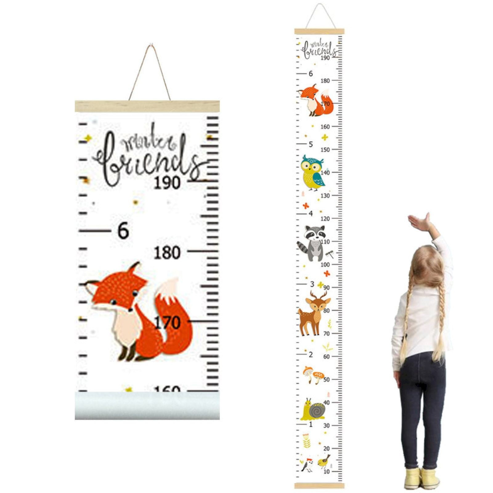 Growth Chart for Kids, Canvas Height Chart Ruler Removable Wood Hanging Wall Ruler Measurement ...