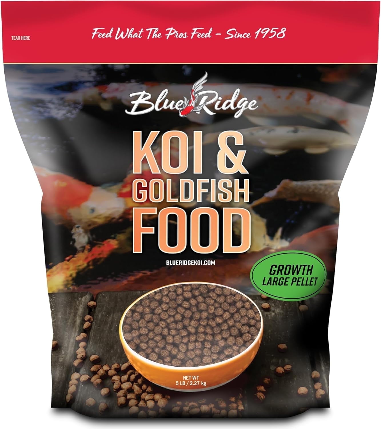 Blue Ridge Koi & Goldfish, Fish Food Pellets, 5lb Large Growth Formula ...