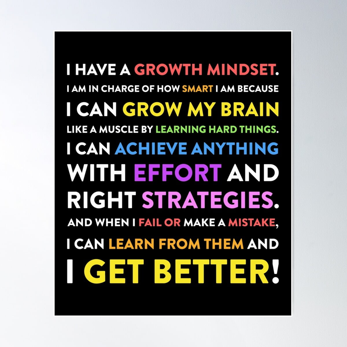 Growth Mindset Classroom Teacher Grow My Brain Gift Poster Wall Art ...