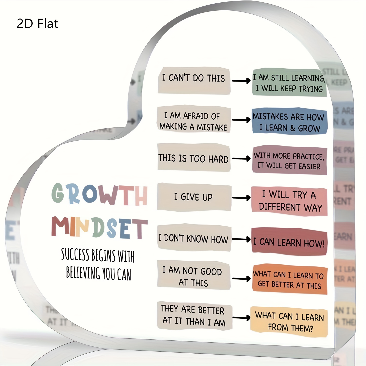 Growth Mindset Decorations Heart Shaped Acrylic Plaque 3.9X3.9 Inch ...