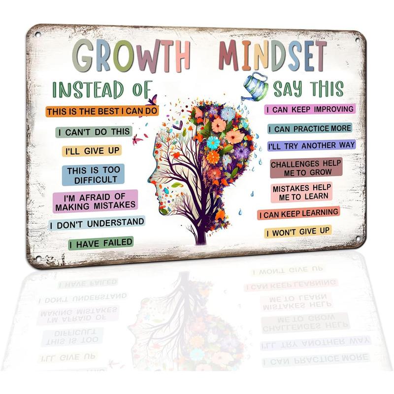 Growth Mindset Metal Tin Sign - Positive Affirmations for Kids, Mental ...