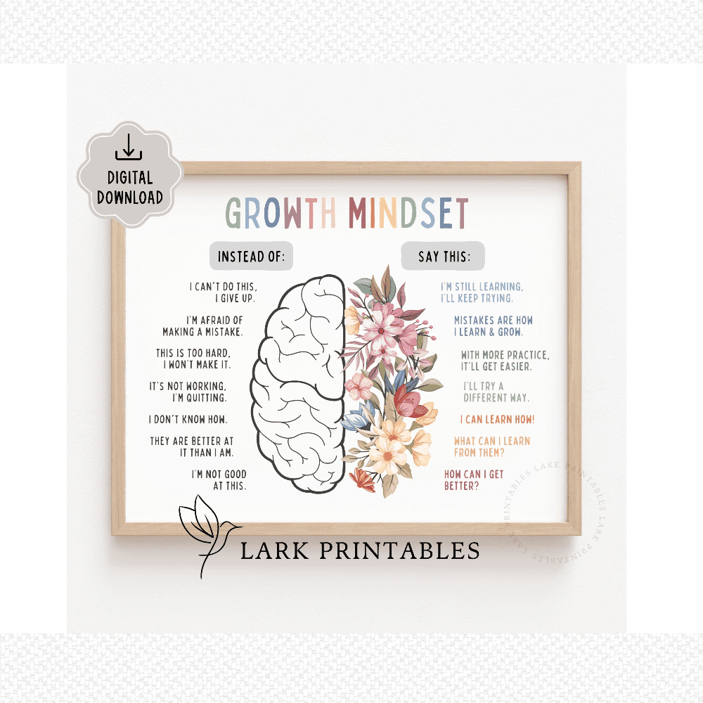 Growth Mindset Poster, Motivational Wall Art Classroom Decor, Calm Down ...