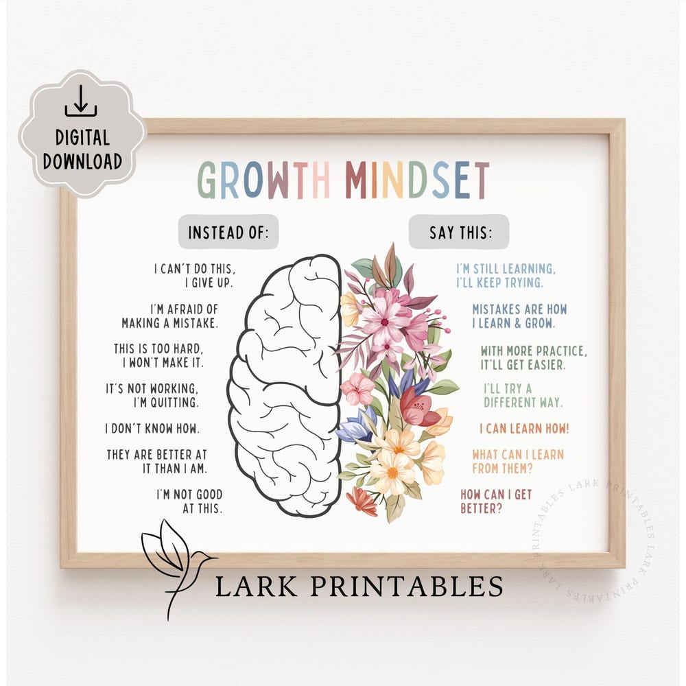 Growth Mindset Poster, Motivational Wall Art Classroom Decor, Calm Down ...