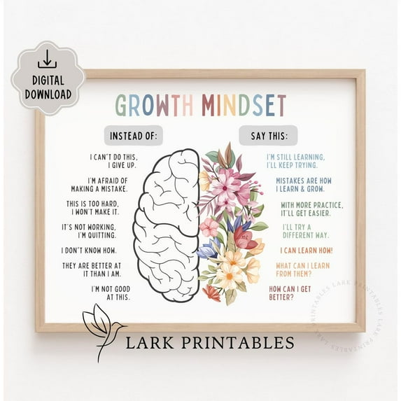 Growth Mindset Poster, Motivational Wall Art Classroom Decor, Calm Down ...
