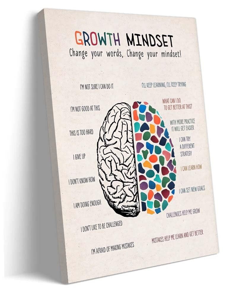 Growth Mindset Poster Prints Mental Health Wall Art Growth Mindset Vs ...