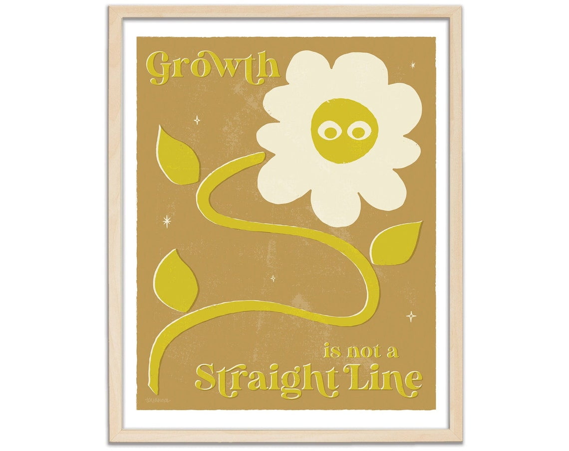 Growth Is Not A Straight Line, Mustard, Retro Poster Art Print ...