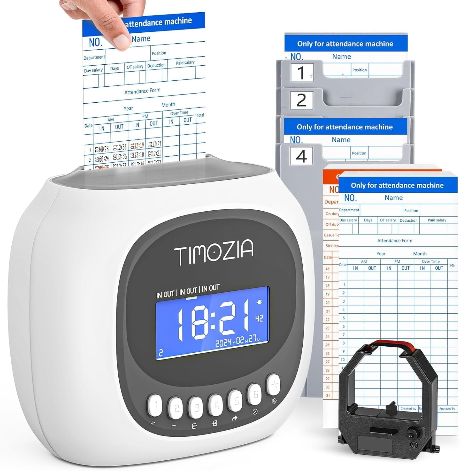 Time Clock with Passcode, Auto-Align Time Card Machine, 6 Punches per ...