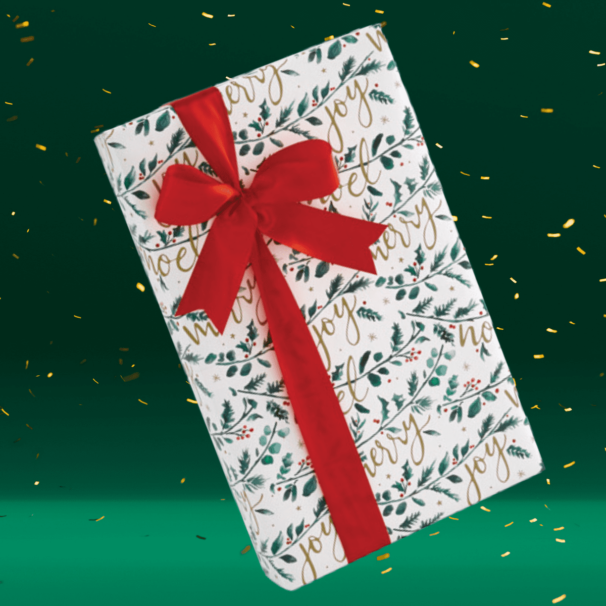 Green Joy Holly Berry Holiday Christmas Gift Premium Wrapping Paper ...