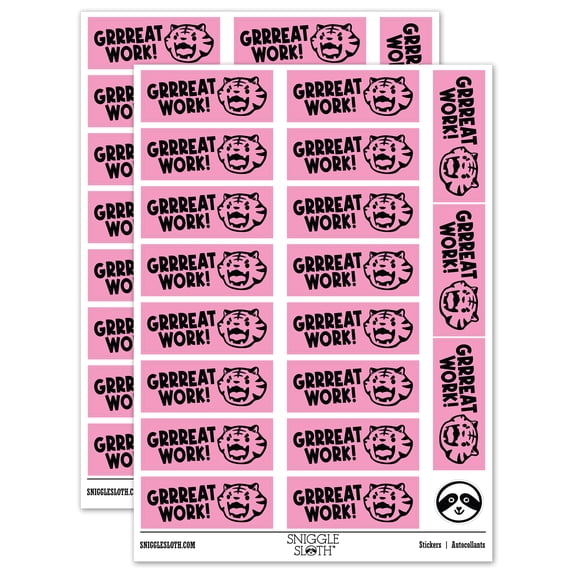 Grrreat Work Tiger Teacher Student School Sticker Set - Light Pink ...