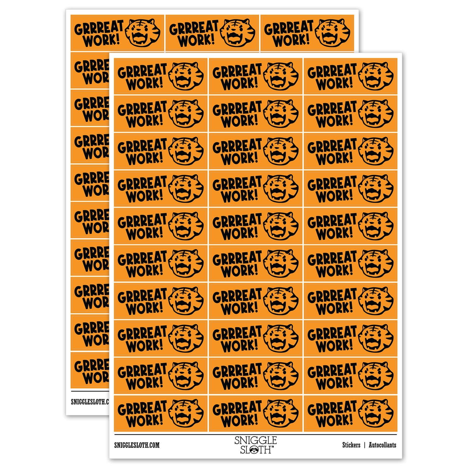 Grrreat Work Tiger Teacher Student School Sticker Set - Orange - Gloss ...