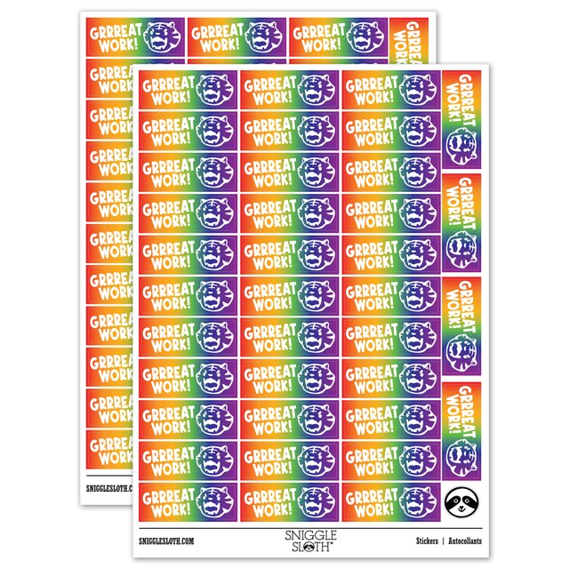 Grrreat Work Tiger Teacher Student School Sticker Set - Rainbow - Gloss ...