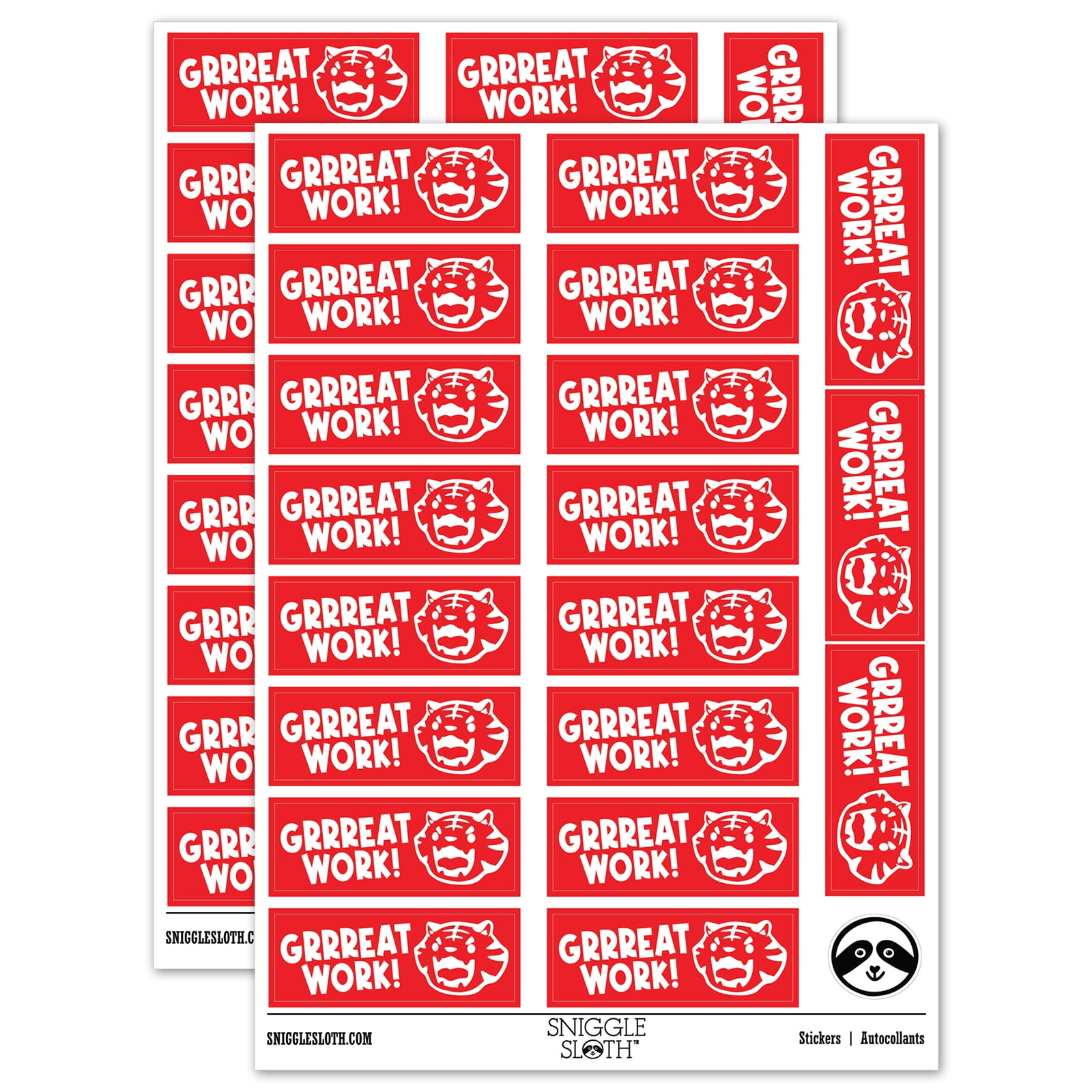 Grrreat Work Tiger Teacher Student School Sticker Set - Red - Gloss ...