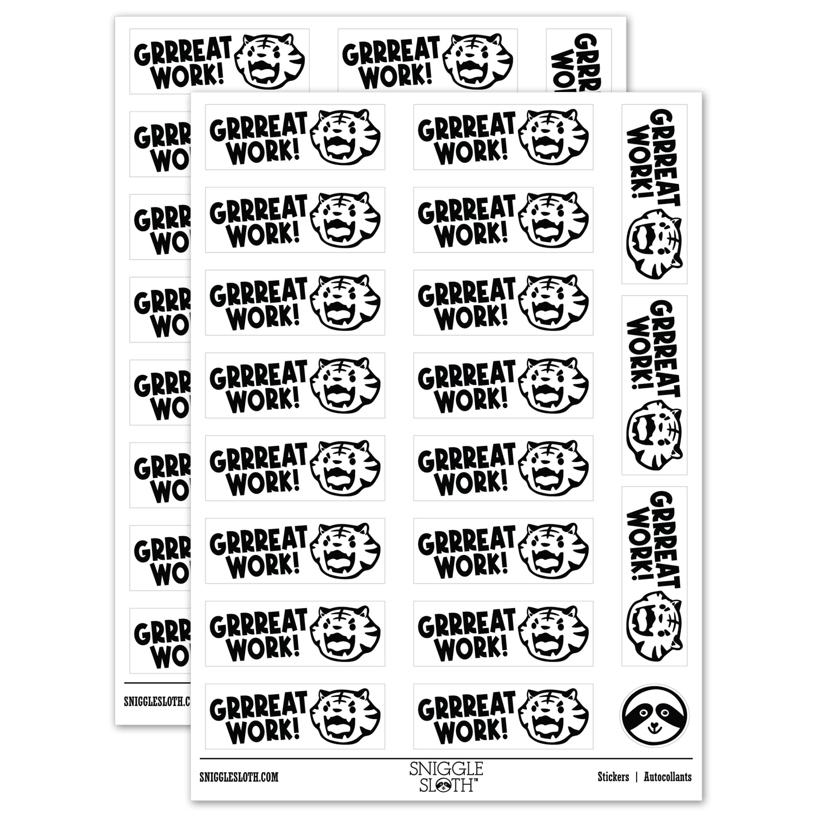 Grrreat Work Tiger Teacher Student School Sticker Set - White - Gloss ...