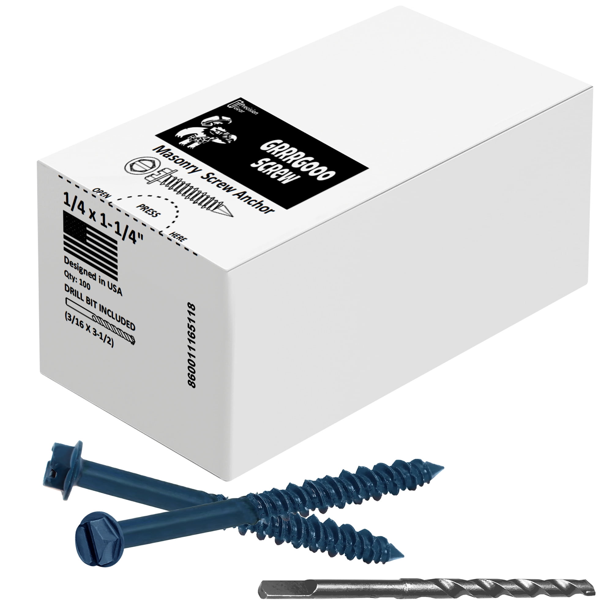 Grrrgooo Screw 1/4 x 1-1/4" Slotted Hex Washer Head Concrete Screws ...