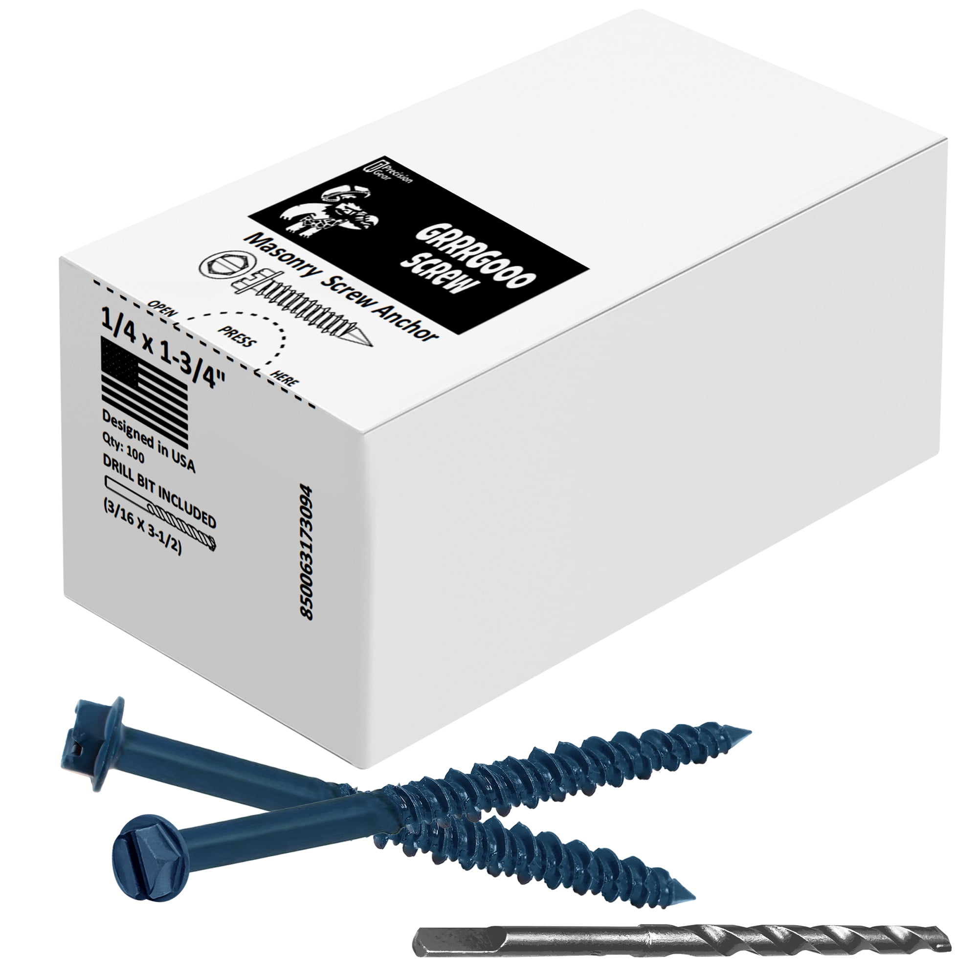 Grrrgooo Screw 1/4 x 1-3/4" Slotted Hex Washer Head Concrete Screws ...