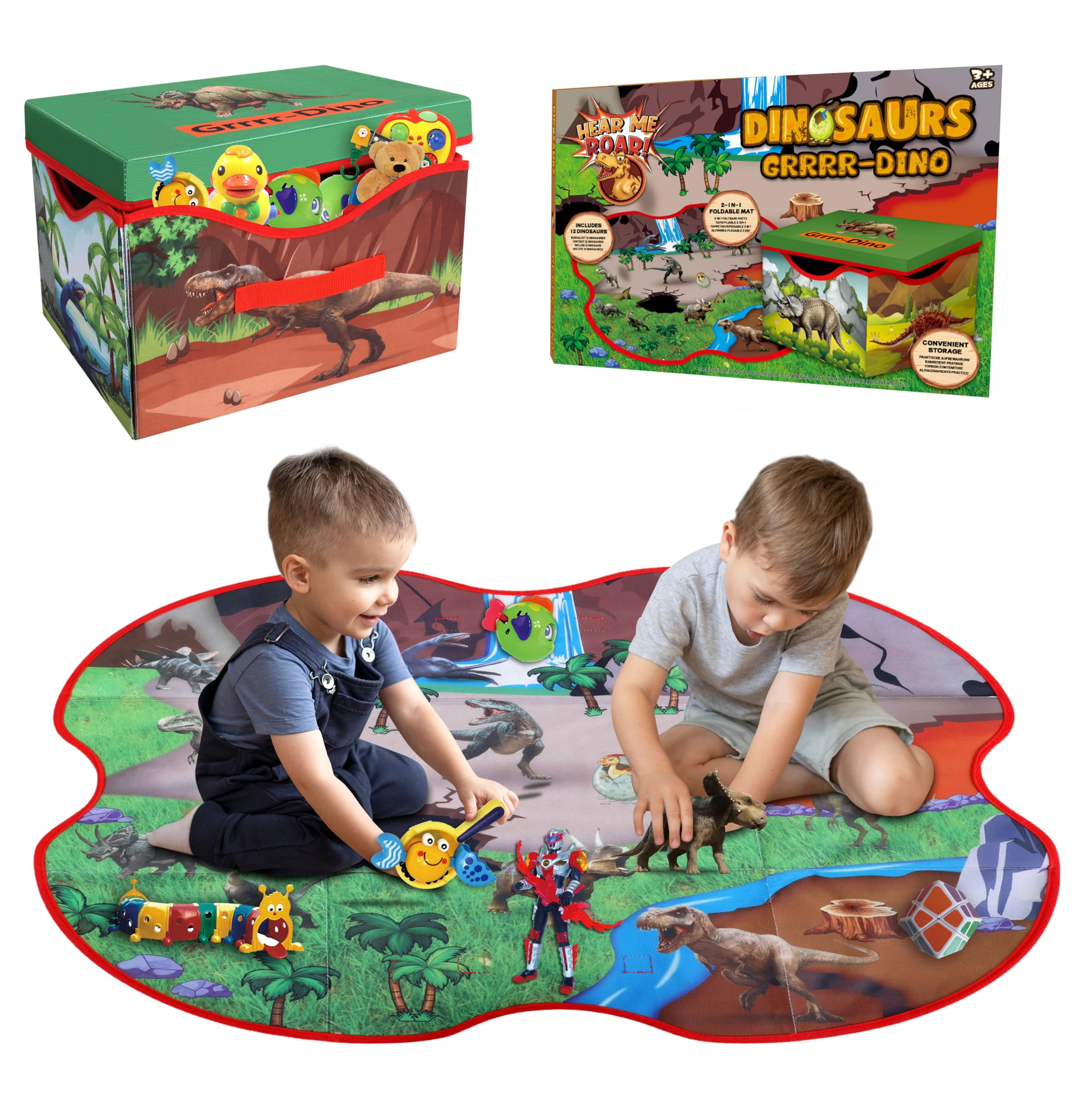 Grrrr-Dino Collapsible Toy Storage Box Chest with Lid and Playmat ...