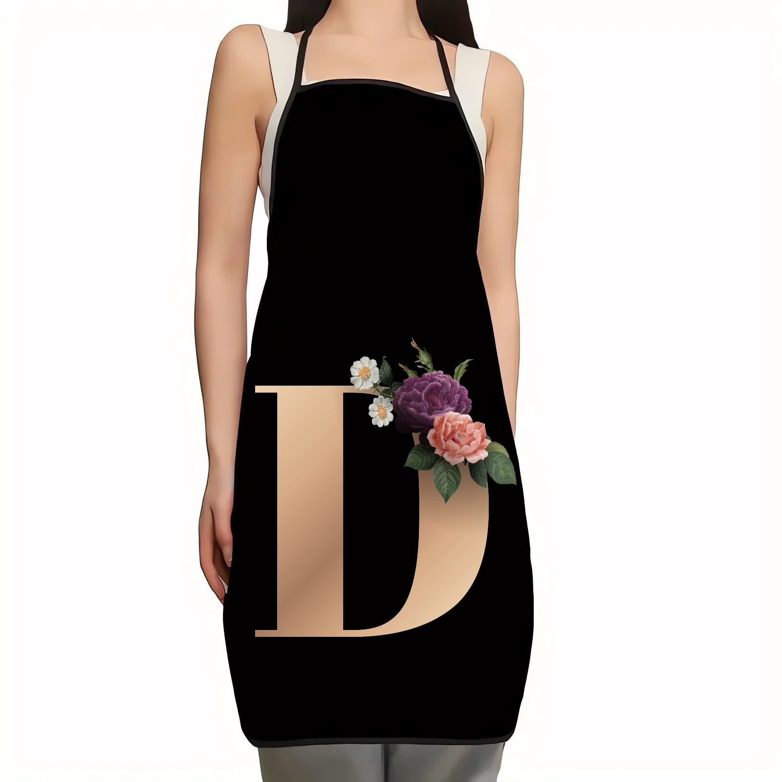 Grrvtrz Apron Flower Letter Pattern Kitchen Fouling Apron Letter Print ...