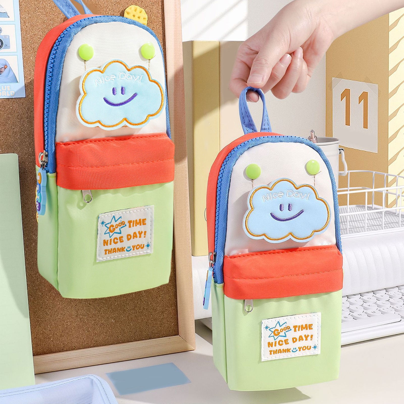 Grrvtrz Pencil Pouch,Color Blocking Backpack Pencil Case Multi Layer ...