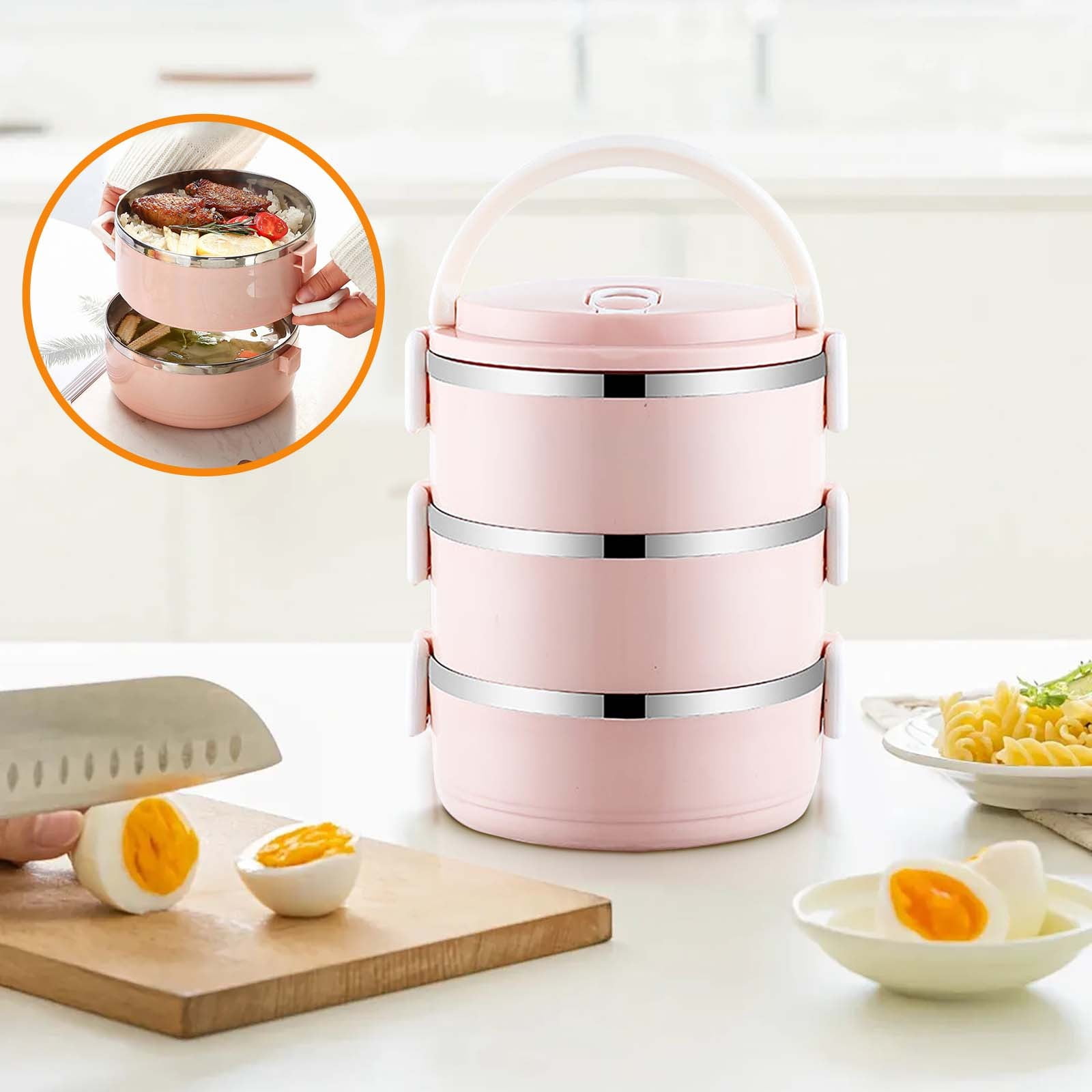 Grrvtrz Portable Lunch Box Circular Fresh-keeping Box Stainless Steel ...