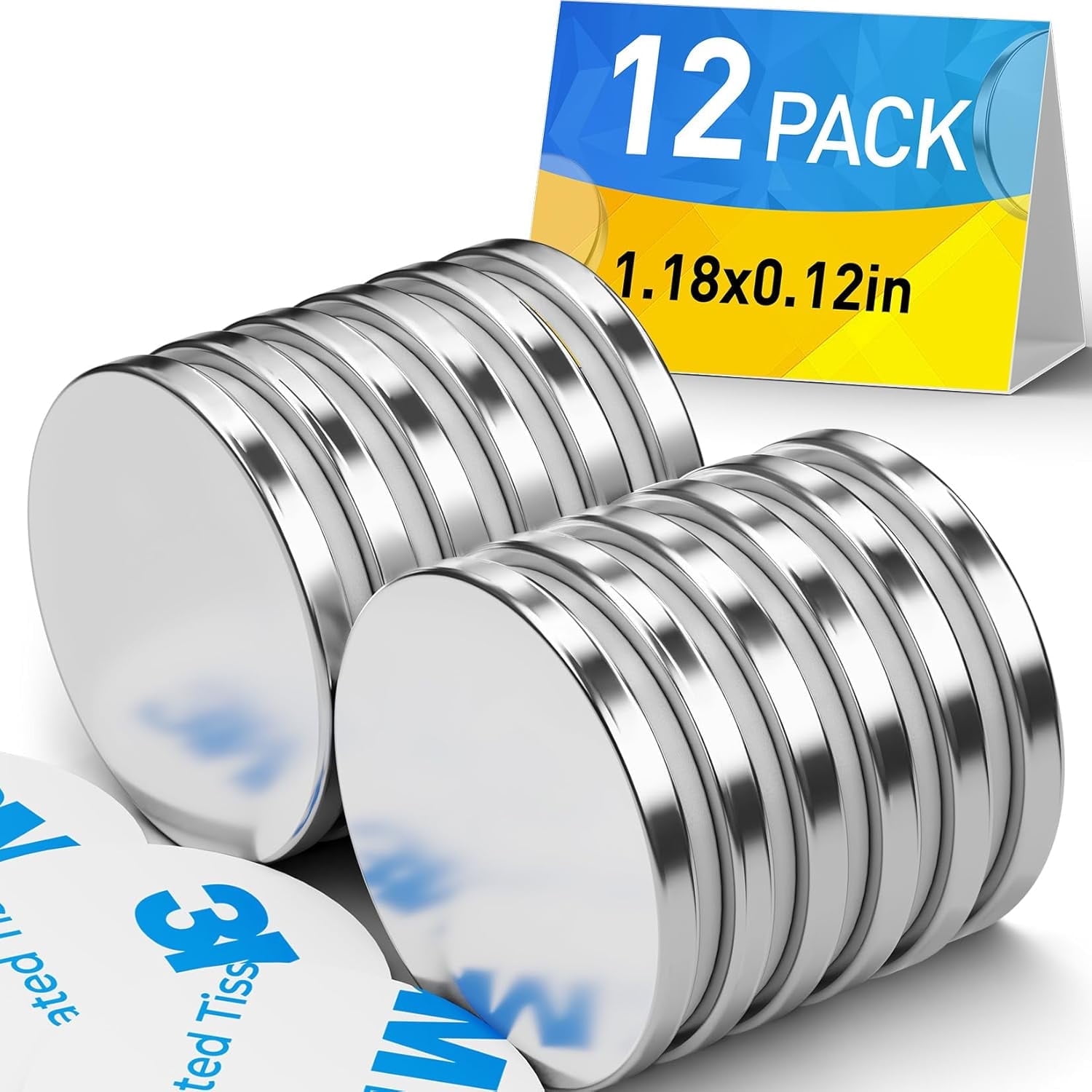 Grtard 12Pcs Round Magnets with Double-Sided Adhesive for DIY, Fridge ...