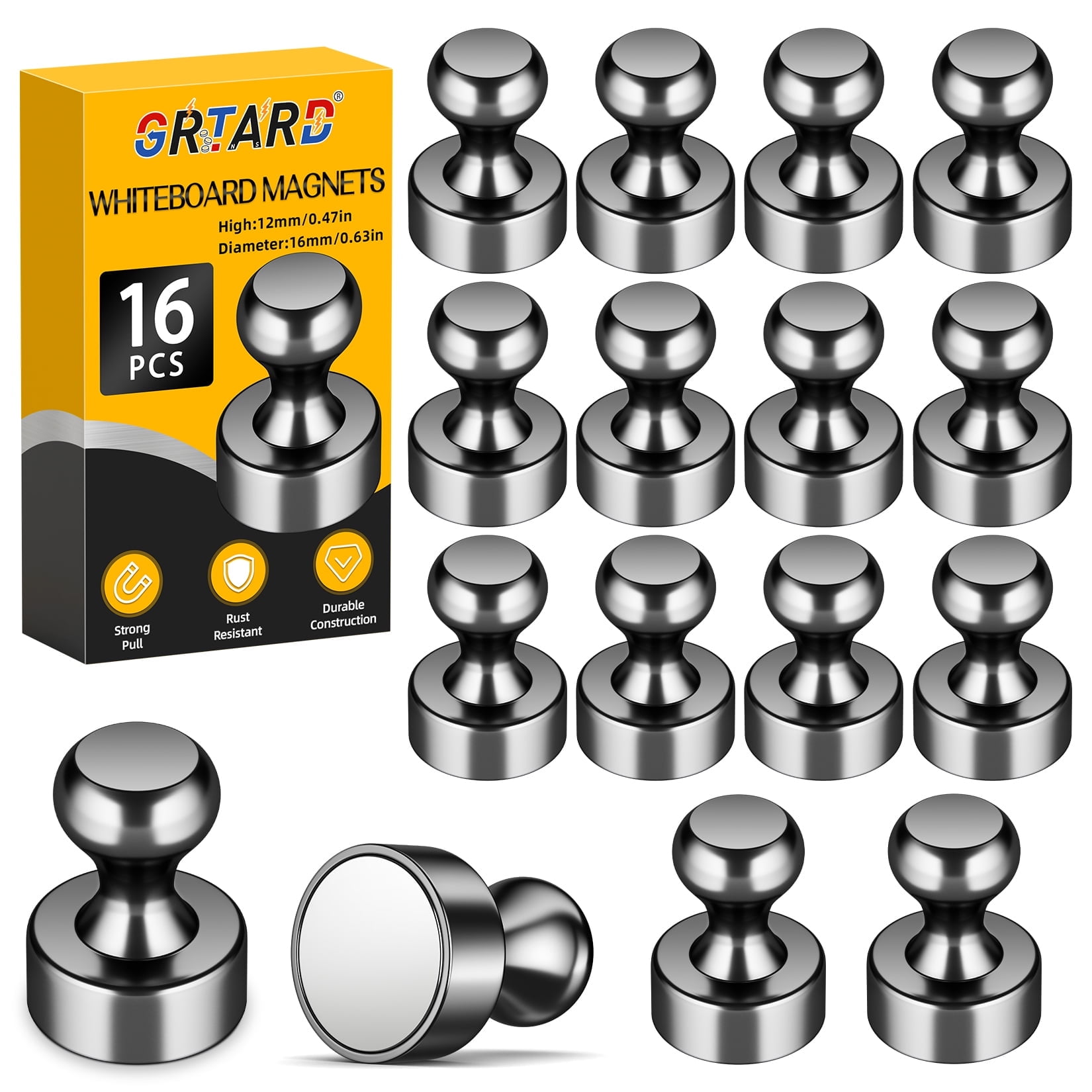 Grtard 16Pcs Black Magnetic Push Pins,Black Refrigerator Magnets, Small ...
