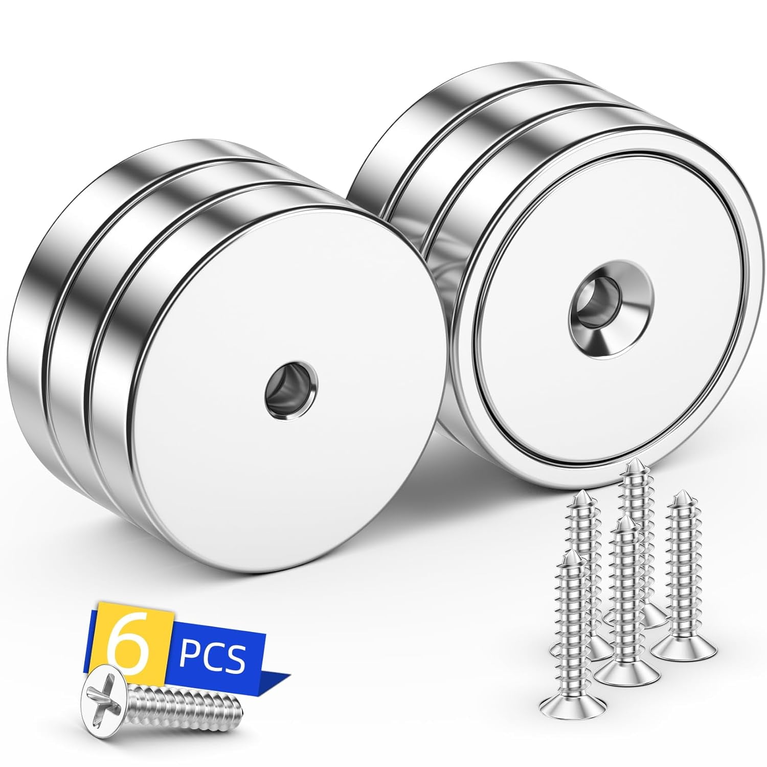 Grtard 6 Pack Neodymium Cup Magnets, 100LBS Holding Force Strong Rare ...