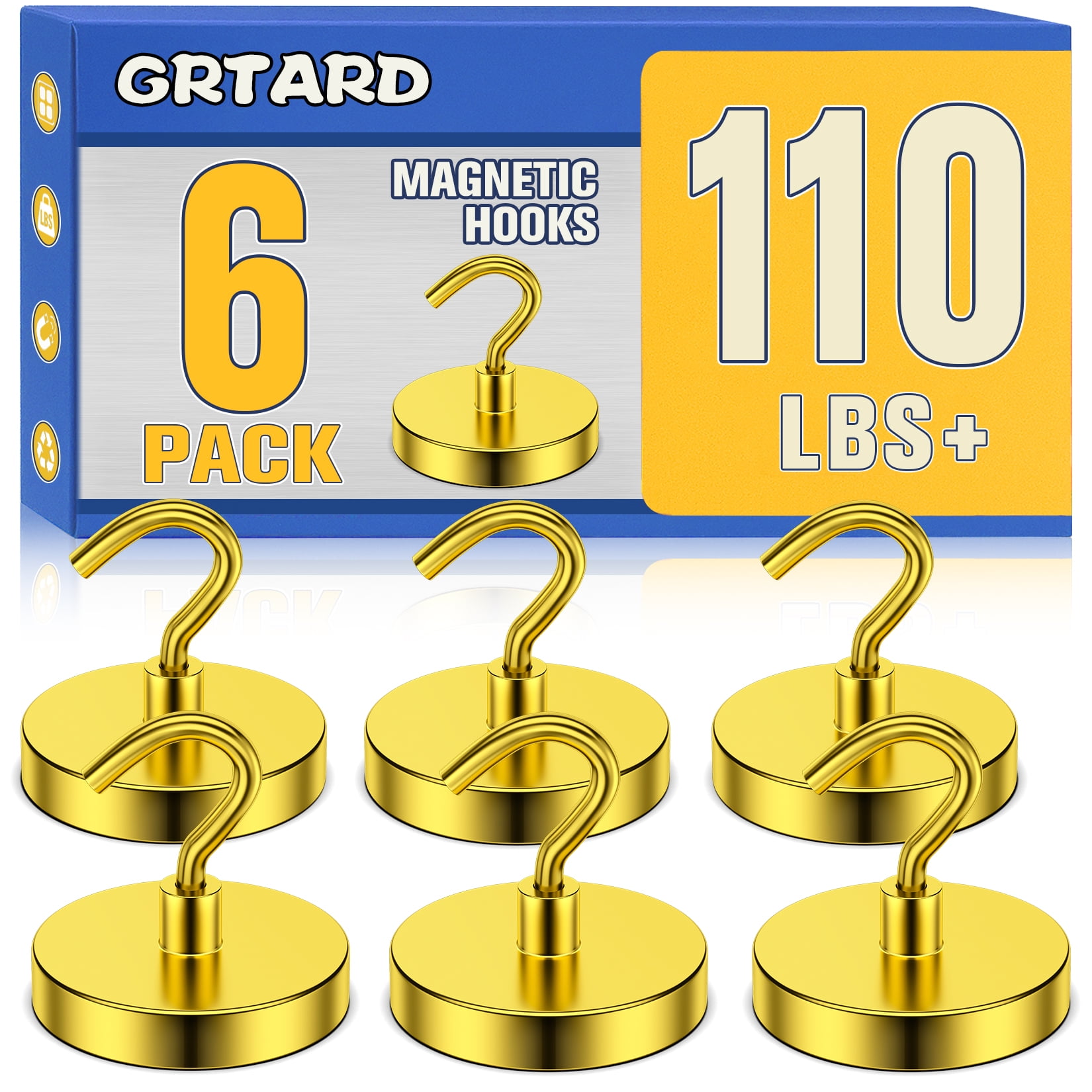Grtard 6Pack Magnetic Hooks Heavy Duty, 110 lbs Strong Magnet Hook for ...
