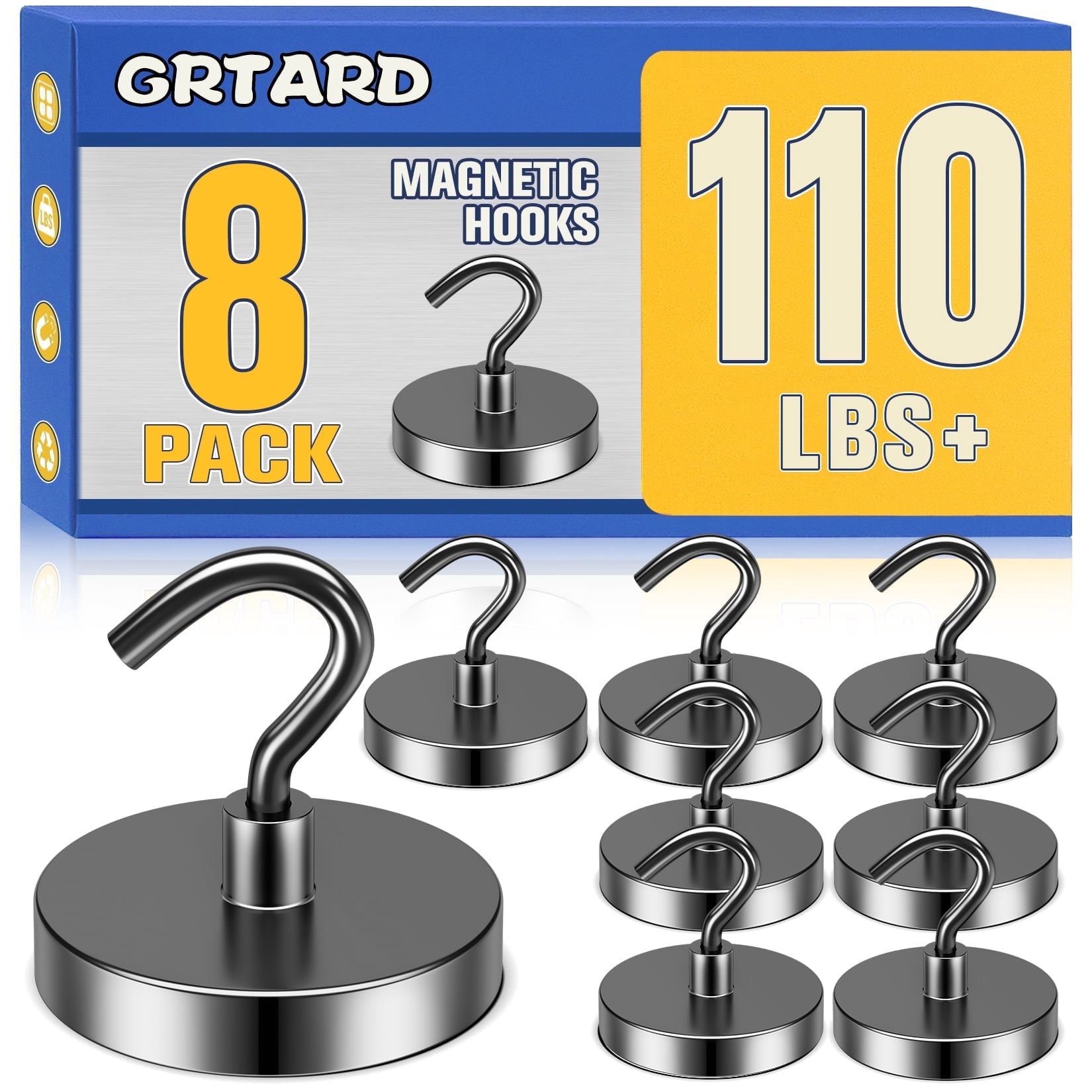 Grtard 110 lbs Magnetic Hooks Heavy Duty, 8Pack Strong Magnet Hook for ...