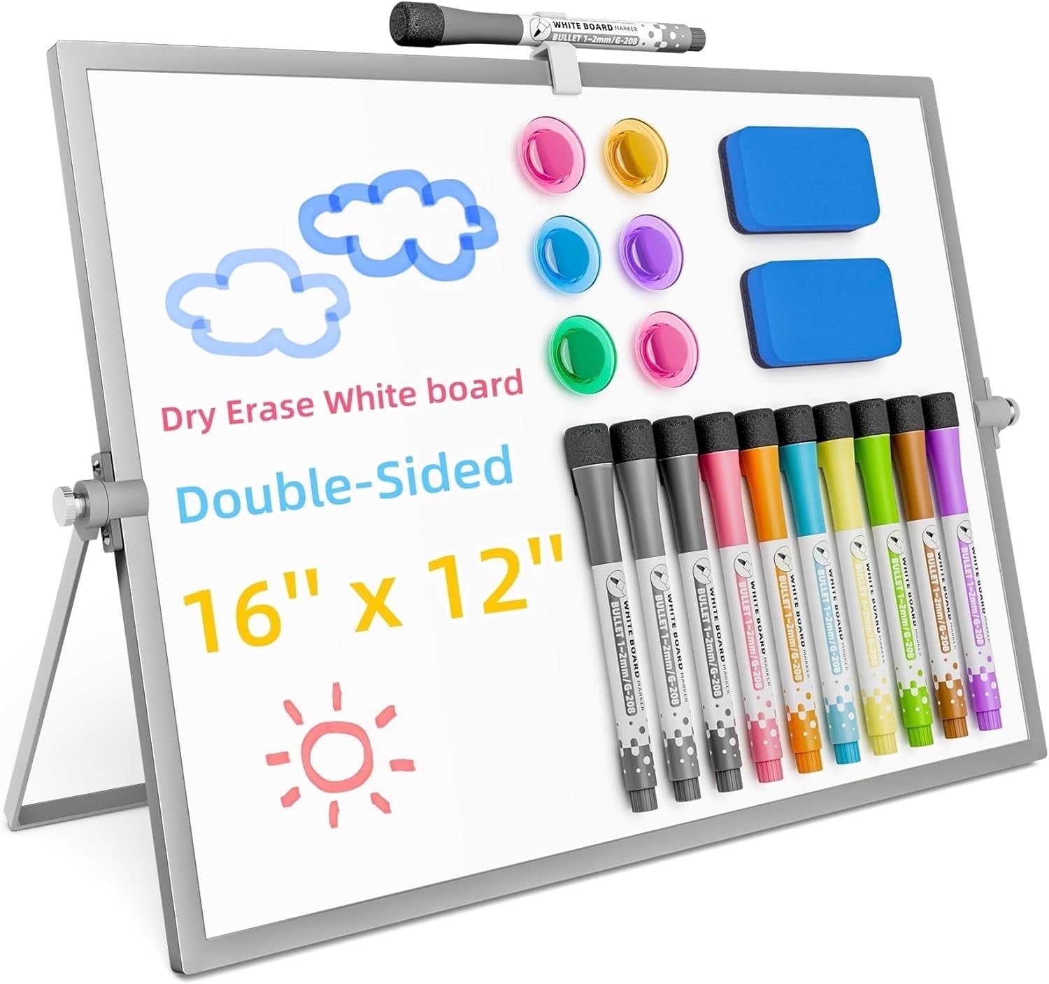 Grtard Magnetic Dry Erase Board with Stand, 16''x12'' Double-Sided ...