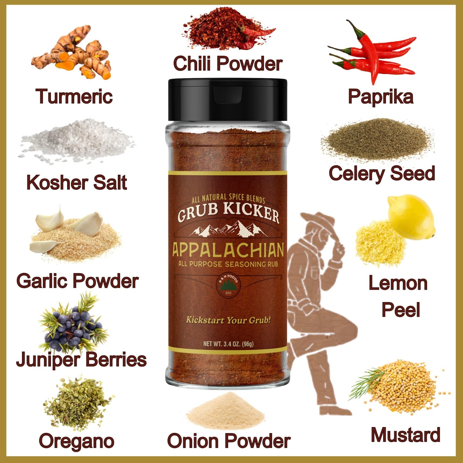 Grub Kicker Appalachian AJH3 All Purpose Seasoning- 3.4 oz Bottle - All ...