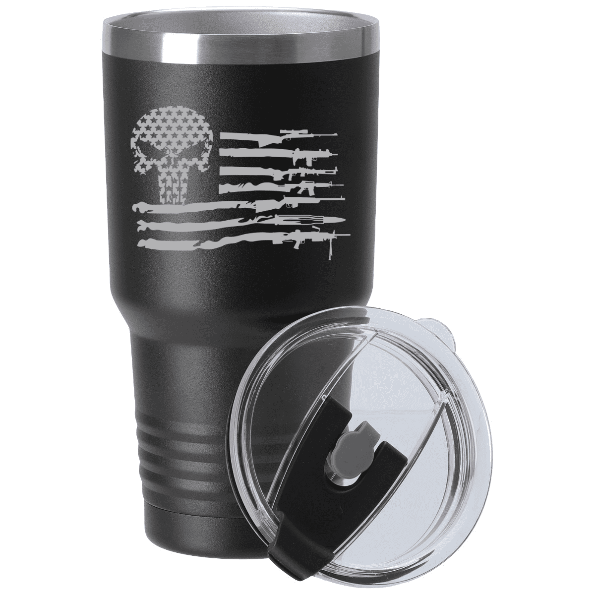 Grubby Garb Etched Travel Tumbler, 30 fl oz, Skull Stars American Flag ...