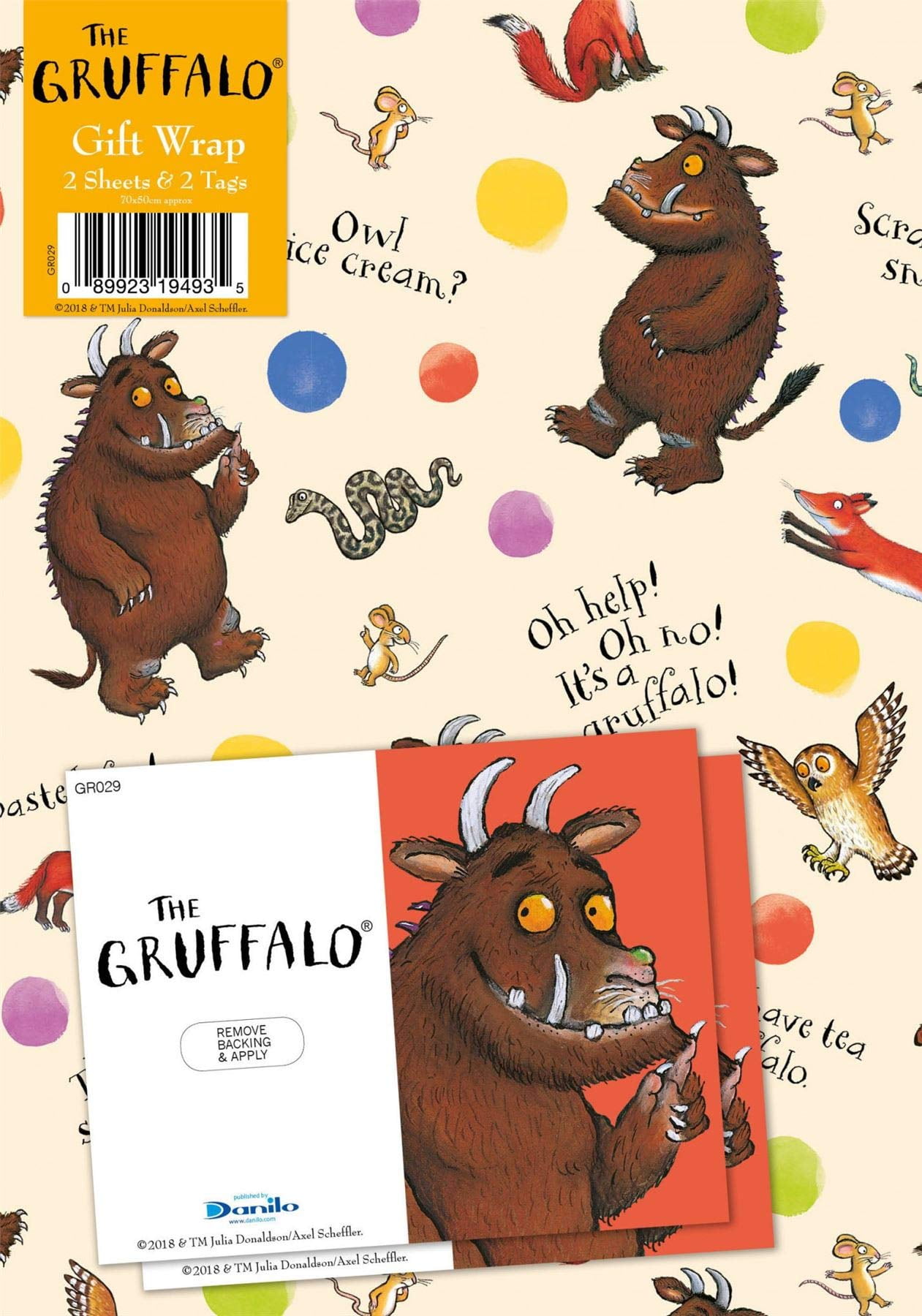 Gruffalo The Gift Wrapping Paper 2 AIS1 Sheets and 2 Tags, Childrens ...