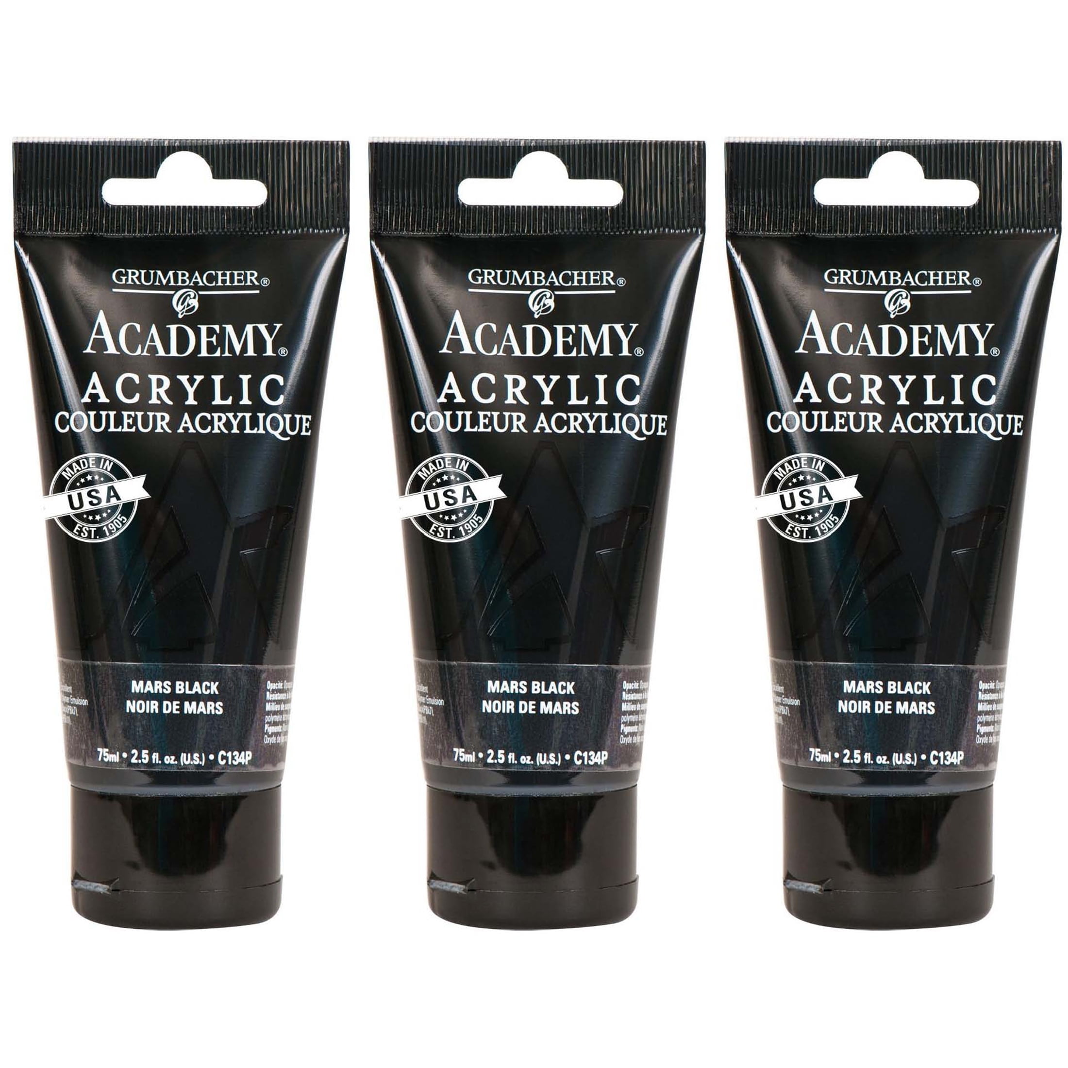 Grumbacher Academy Acrylic Paint, Mars Black, 75ml/2.5 oz. Plastic Tube ...