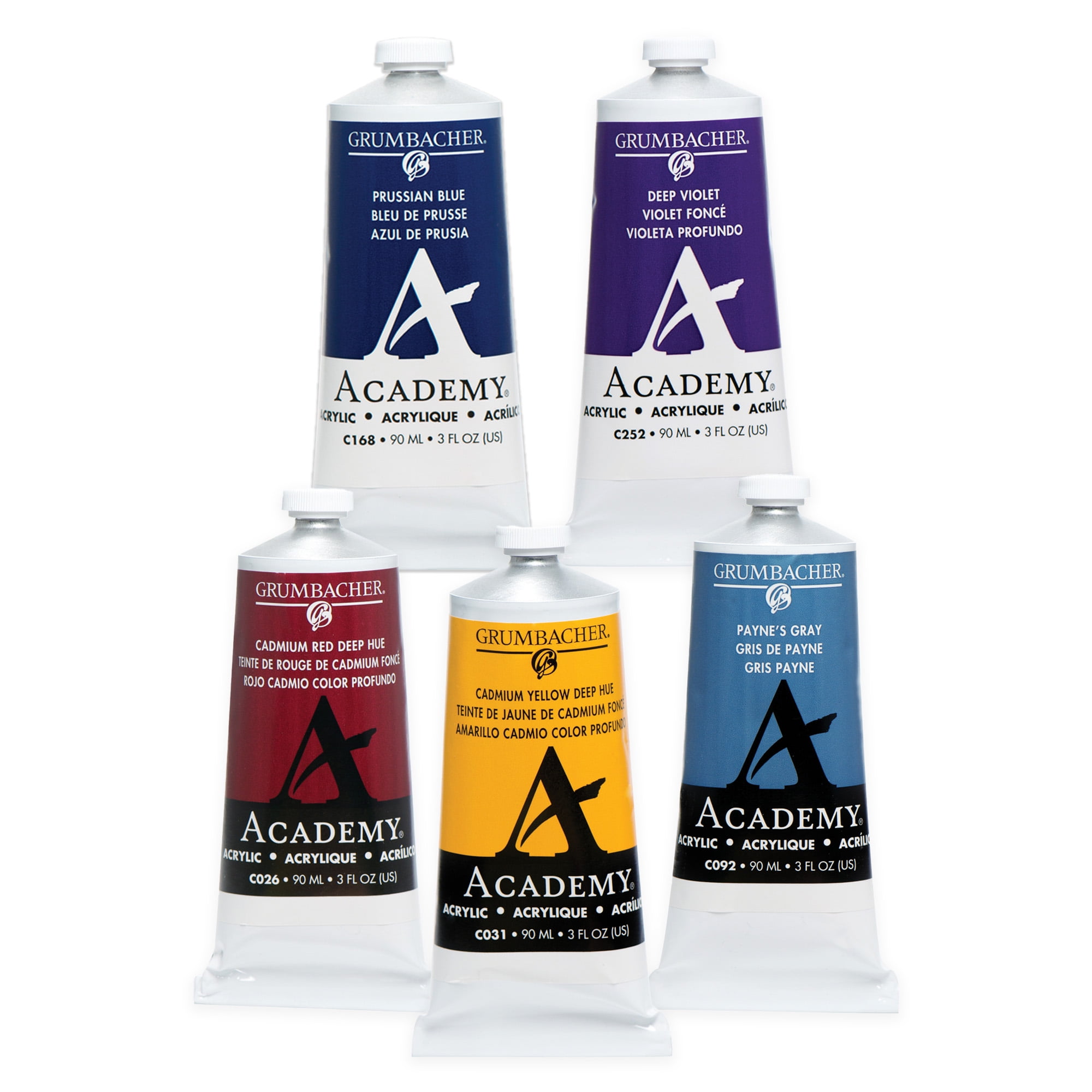 Grumbacher Academy Professional Acrylic Paint Set of 5 - 90ml Deep ...
