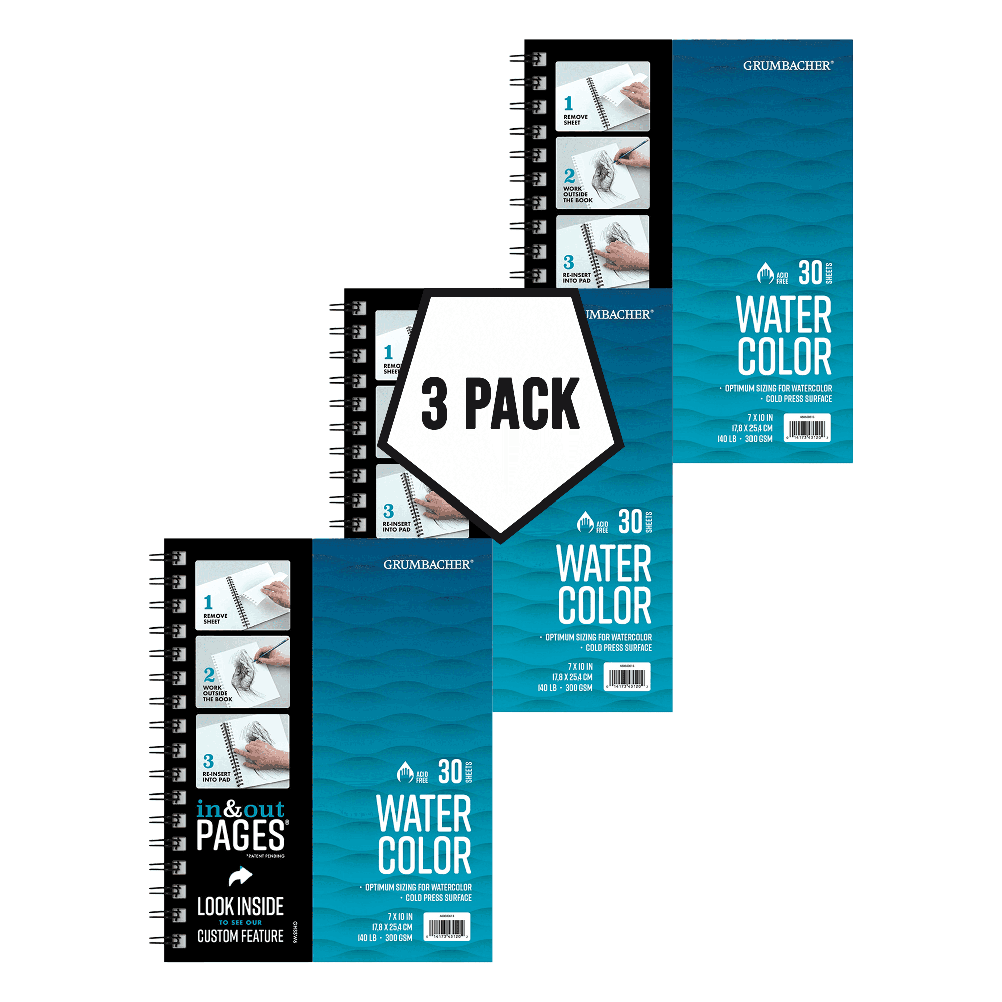 Grumbacher Watercolor 7" x 10" Side Wired Bound Pad 140 lb. / 300GSM ...