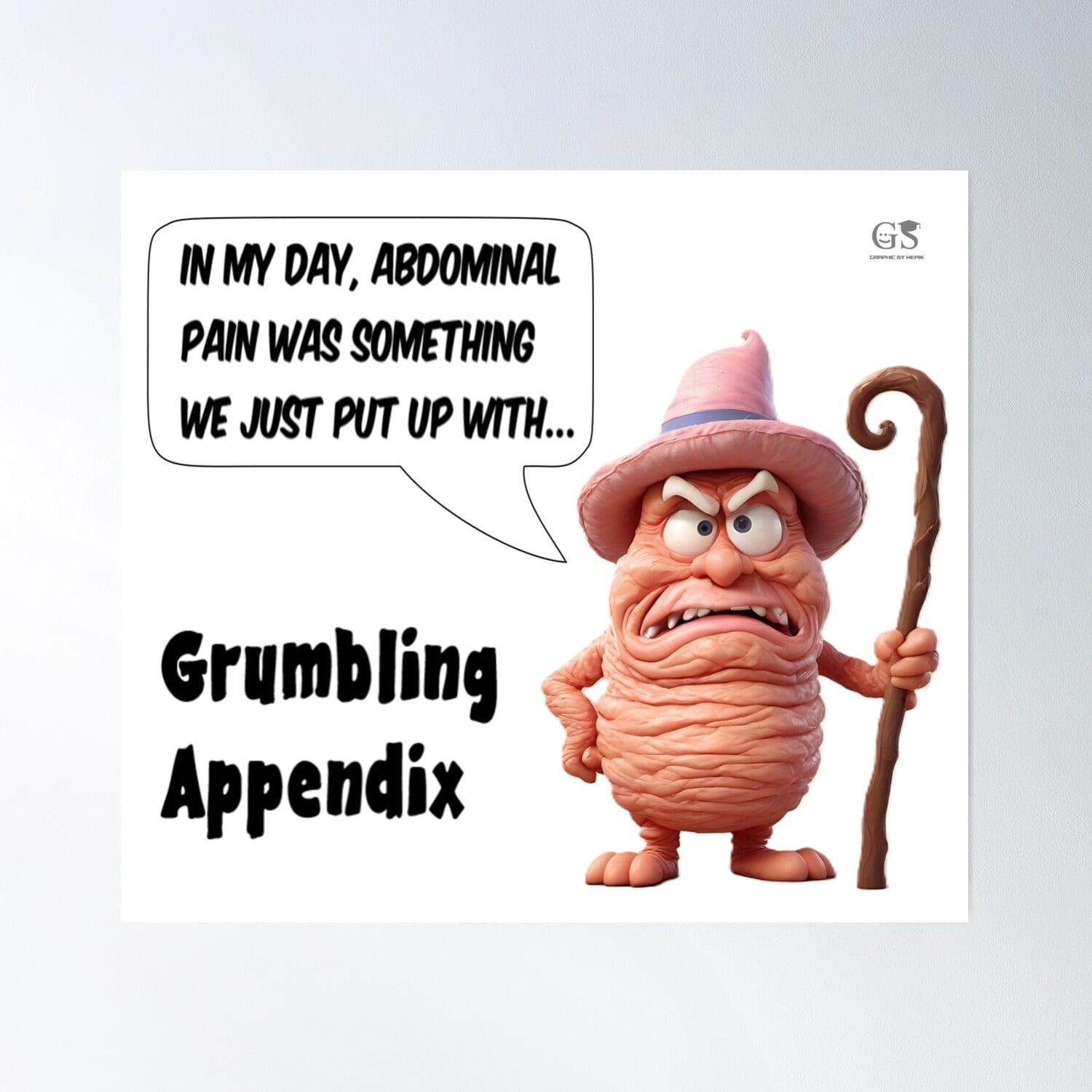 Grumbling Appendix Poster Wall Art, Modern Wall Decor, 8x12 UNFRAMED ...