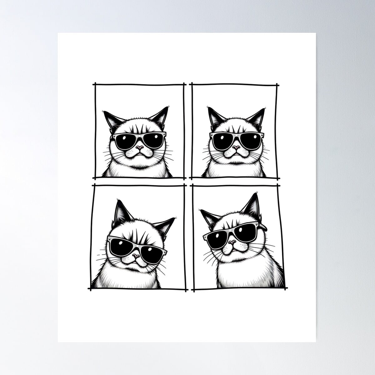 Grumpy Cat Art | Funny Moody Cat Drawing | Cool Sunglasses Cat ...