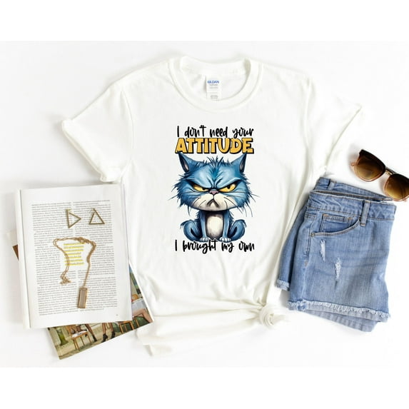 Grumpy Cat Attitude Shirt, Sarcastic Cat Graphic Tee, Cool Cat Lover ...