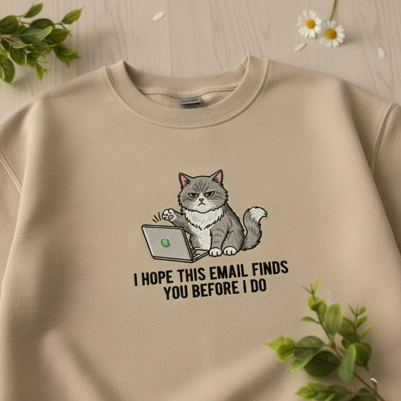 Grumpy Cat Embroidered Sweatshirt with Funny Email Quote – Cute Cat ...