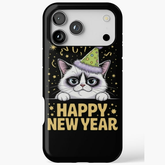 Grumpy Cat Happy New Year Meme Art iPhone Case 17 16 15 14 13 12 11 Pro ...