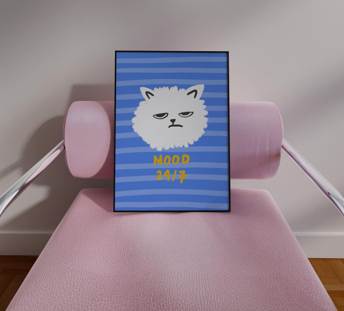 Grumpy Cat Moody Quotes Poster, Humorous Cat Wall Art, Colorful Wall ...