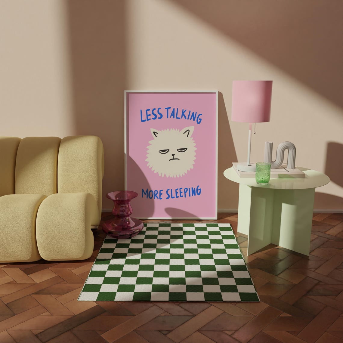 Grumpy Cat Sleeping Quotes Poster, Humorous Cat Wall Art, Colorful Wall ...