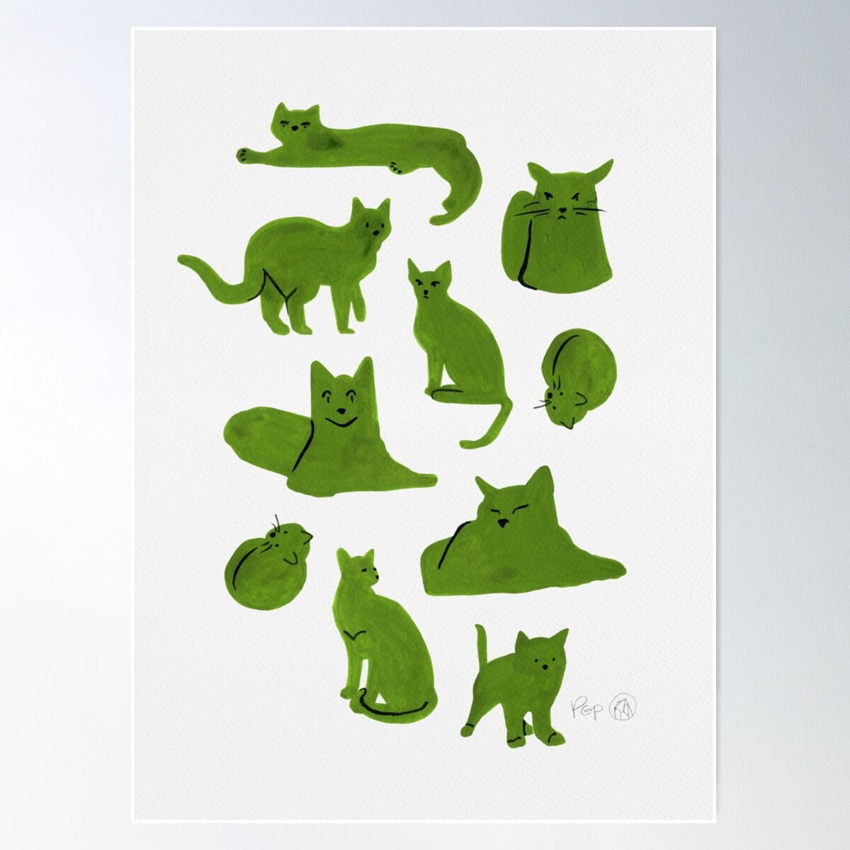 Grumpy Cats - Olive Design Poster Wall Art, Modern Wall Decor For ...