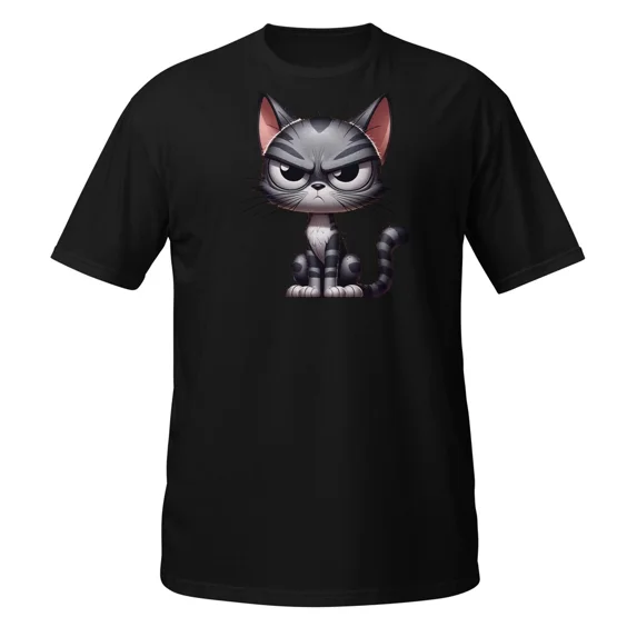Grumpy Grey Cat Serious Cartoon Kitty Maximum Disapproval Short Sleeve ...