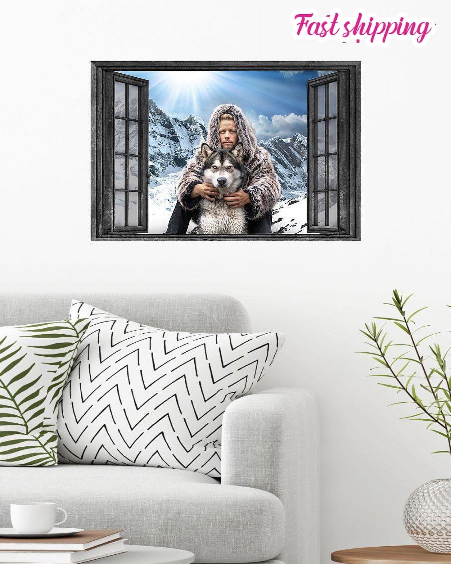 Grumpy Husky With Cute Man Window Frame Poster Wall Art Horizontal 11 x ...