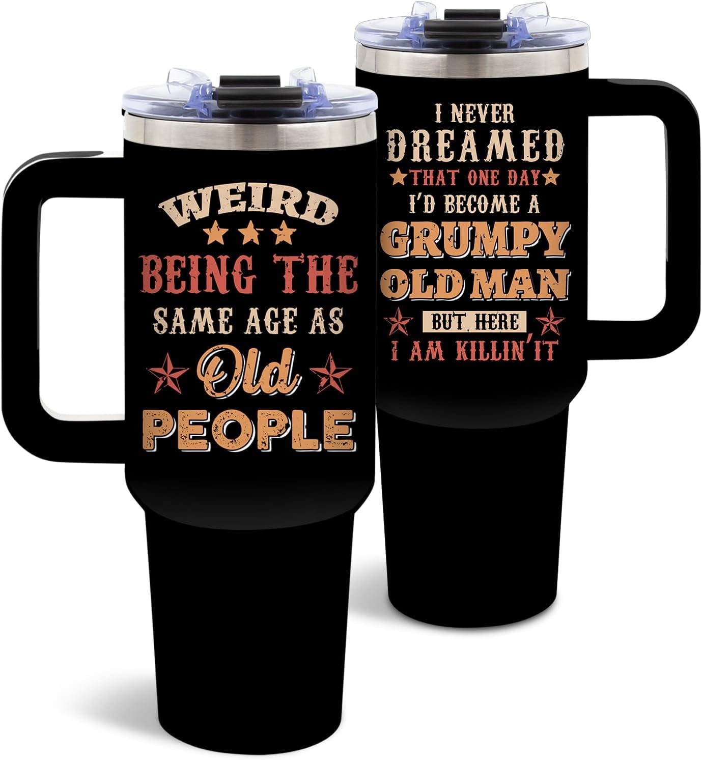 Grumpy Old Man Tumbler, 40 Oz Stainless Steel Mug with Handle, Funny Birthday Gifts for Fathers ...