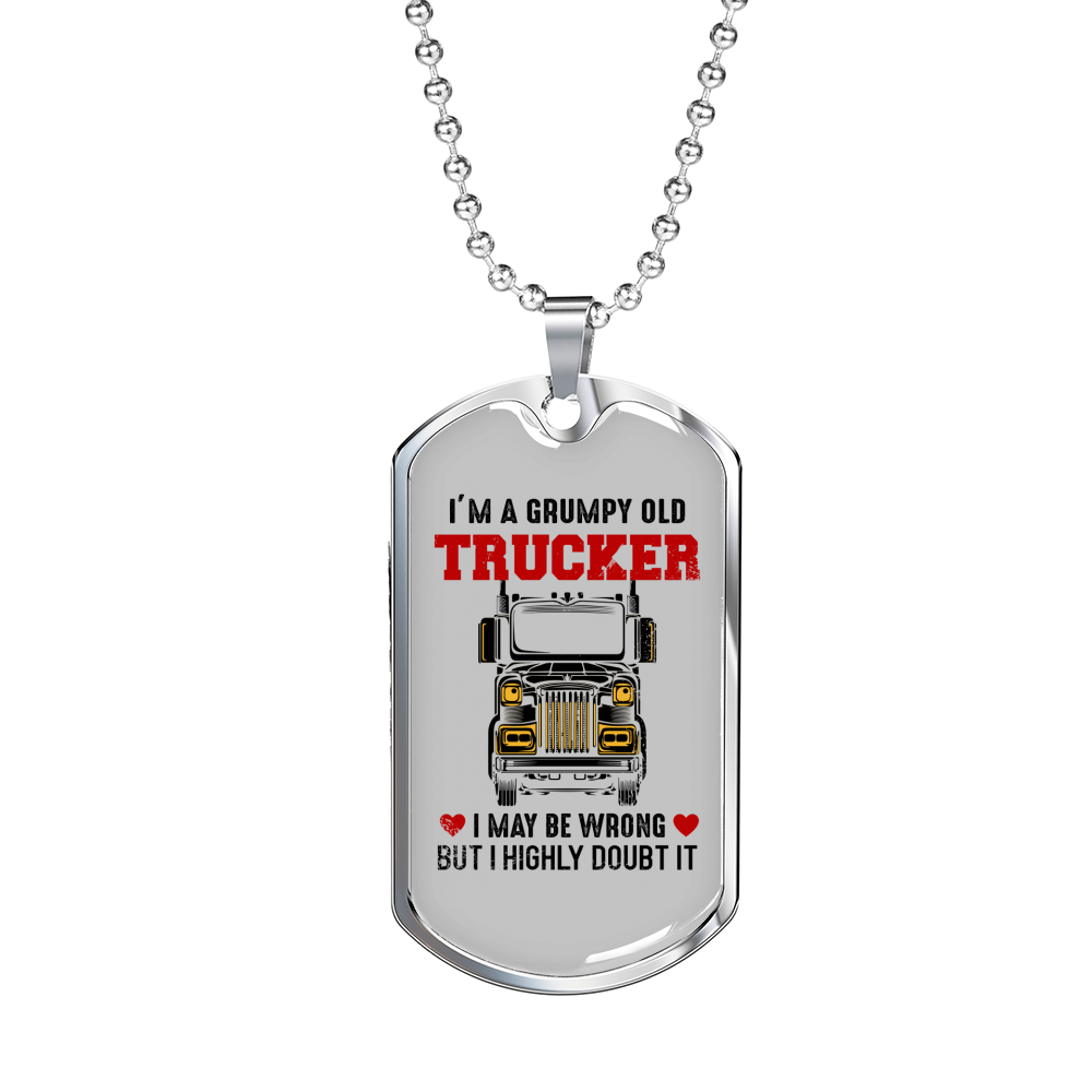 Grumpy Old Trucker Dog Tag Stainless Steel or 18k Gold 24" Chain ...
