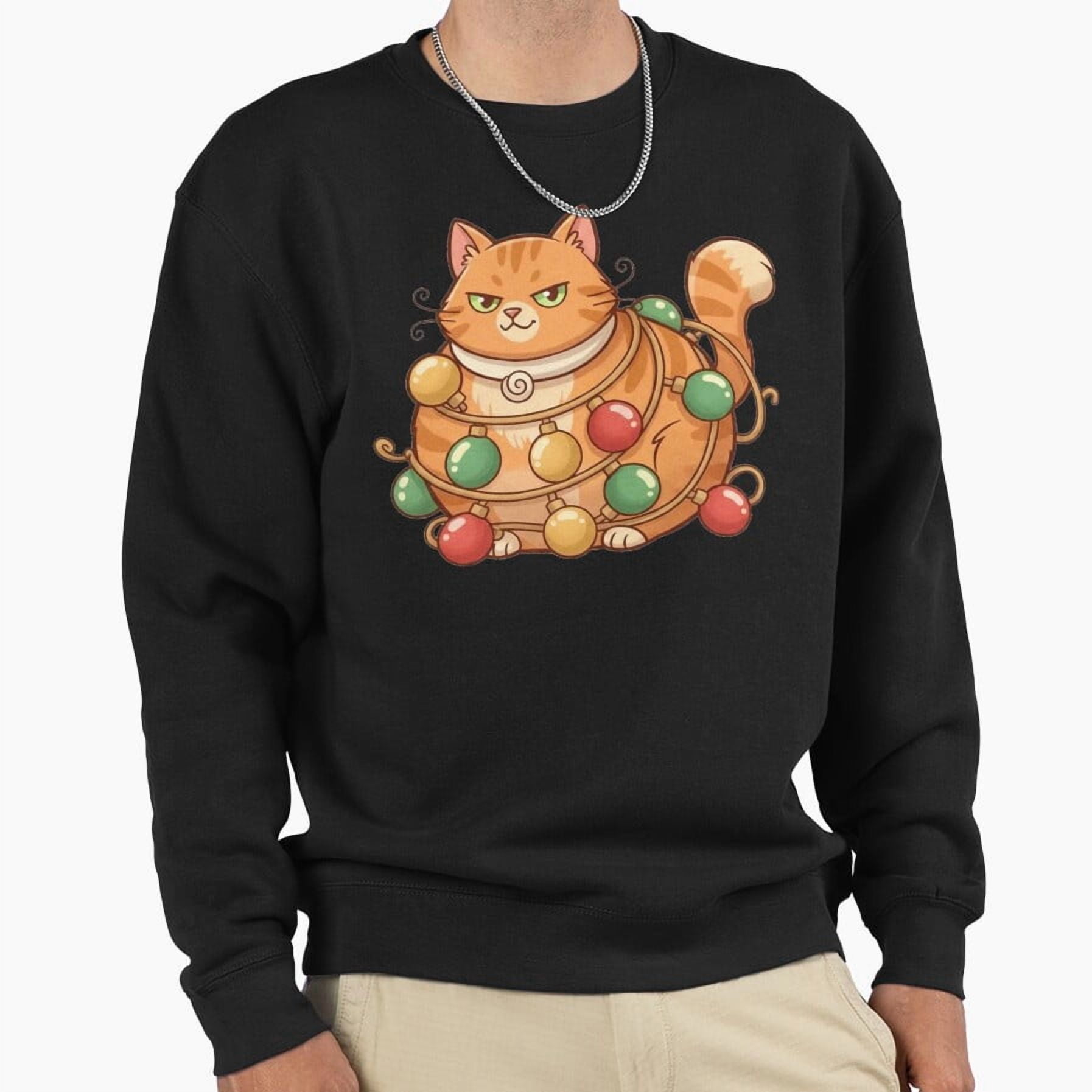 Grumpy Orange Cat Tangled In Lights Graphic Unisex Sweatshirt Funny ...