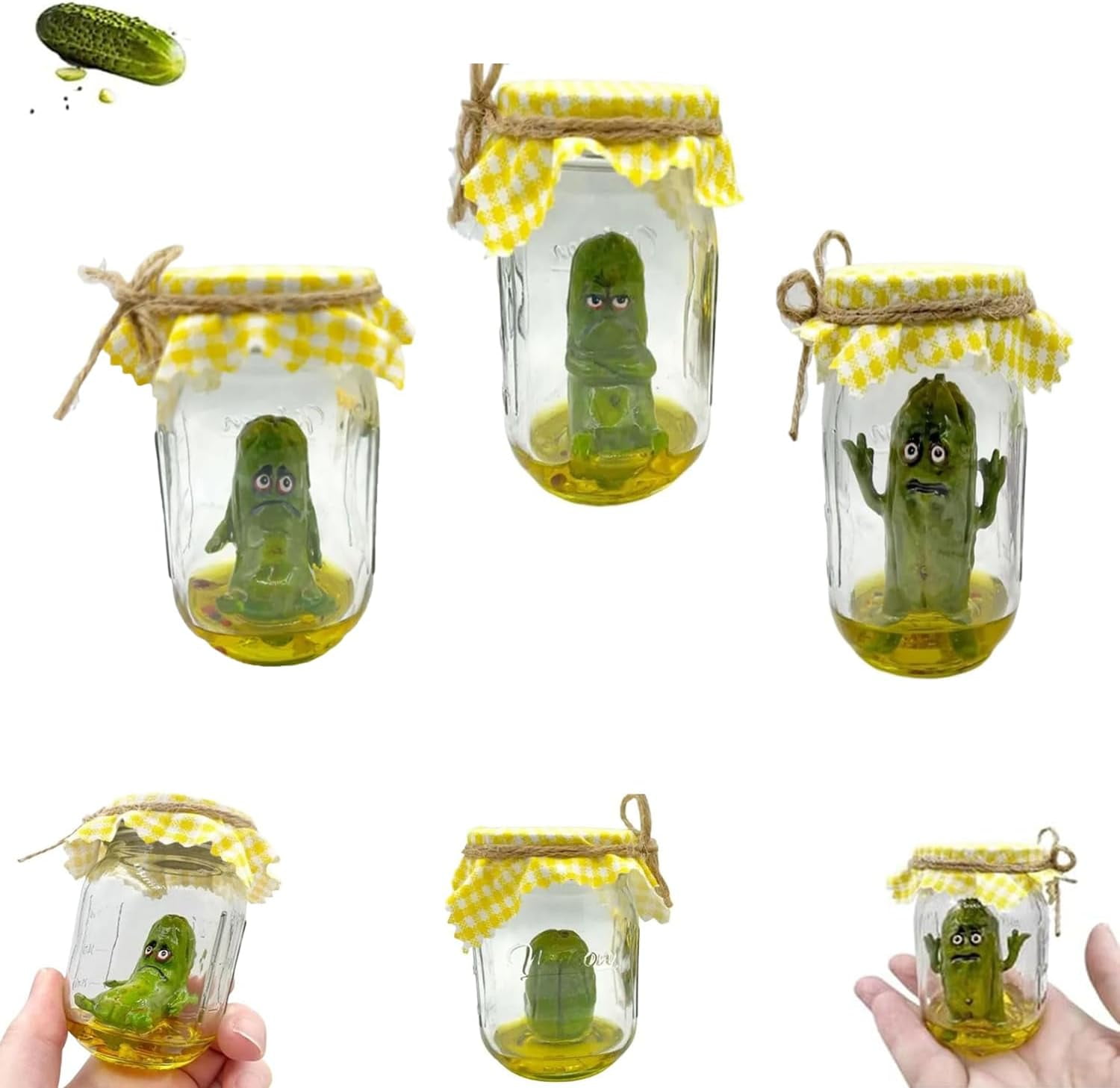 Grumpy Pickle in a Jar Sculpture, Miniature Glass Screaming Pickle in a ...